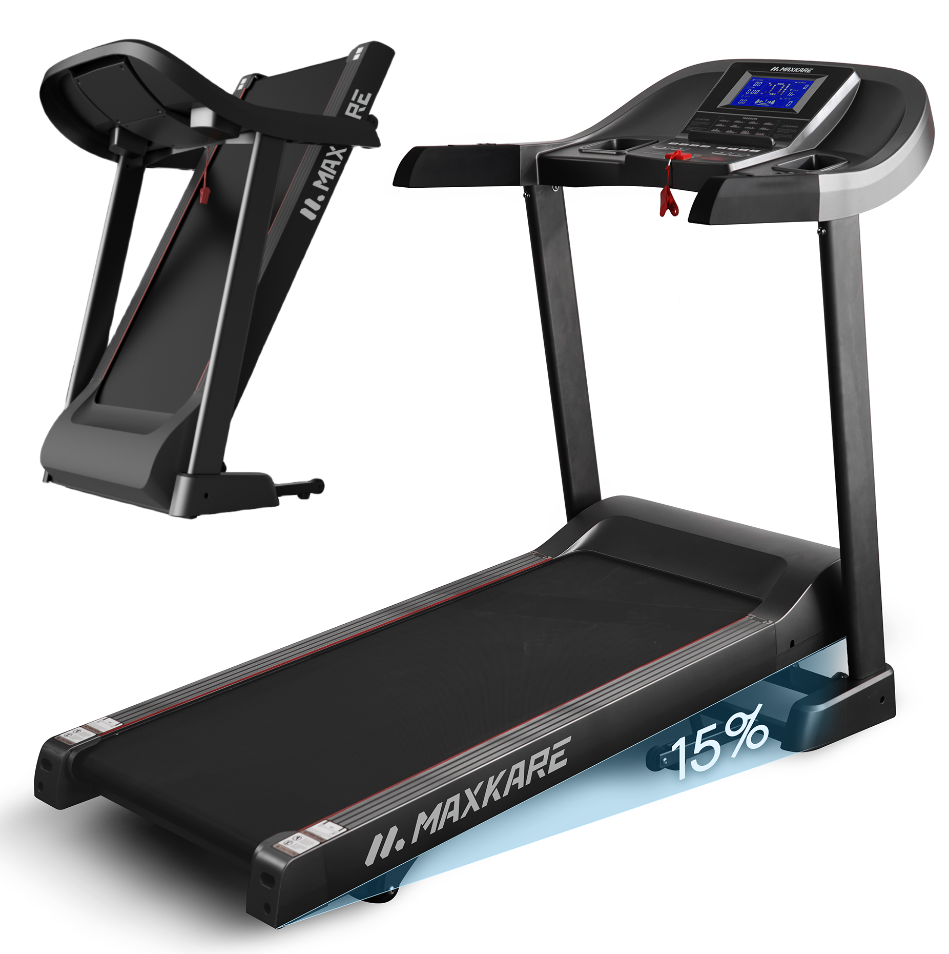MaxKare 20" Folding Treadmill 300lbs with 15 Level Auto Incline, 3.5HP ...