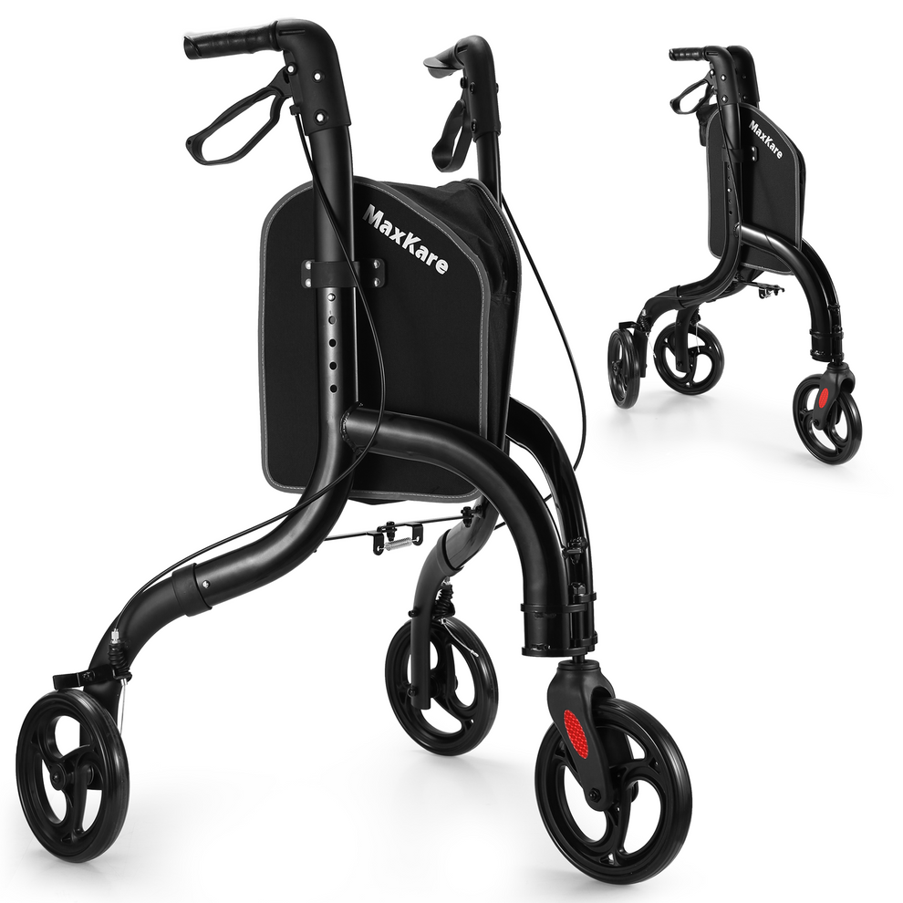 MaxKare 3-Wheel Walker for Seniors Foldable Rollator Walker with 8'' W ...